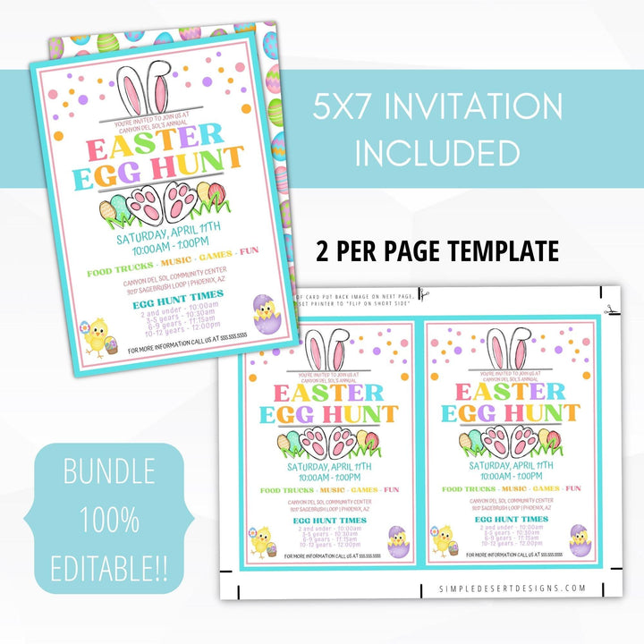 Easter Egg Hunt Party Flyer Invite Bundle – Simple Desert Designs