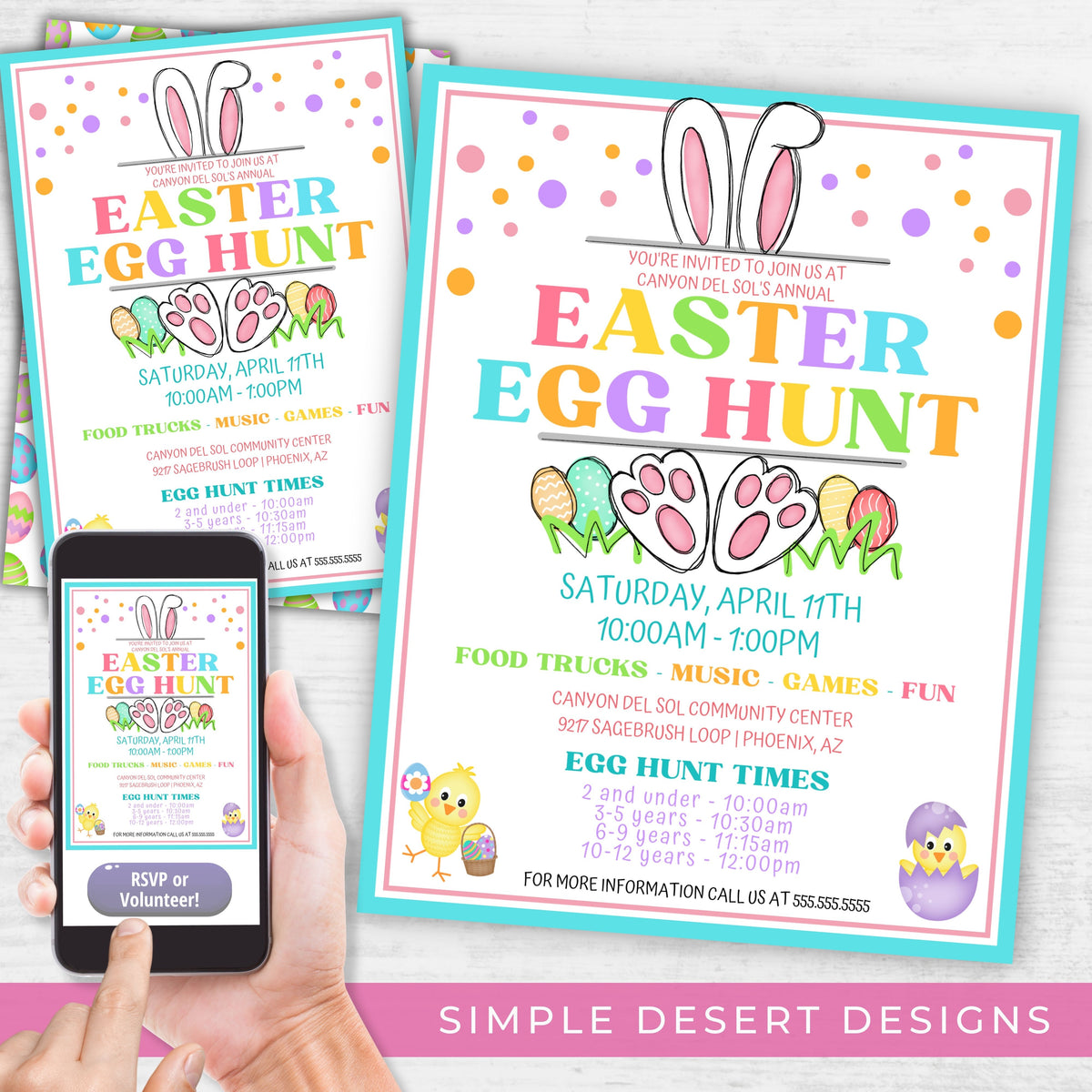 Easter Egg Hunt Flyer & Invitation Bundle - Simple Desert Designs