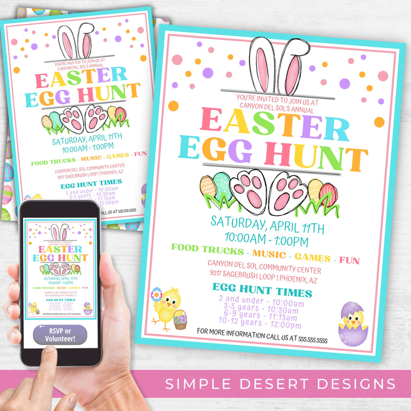 Easter Egg Hunt Flyer & Invitation Bundle - Simple Desert Designs