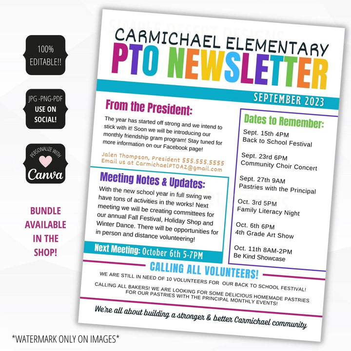 PTA Monthly Newsletter Template – Simple Desert Designs