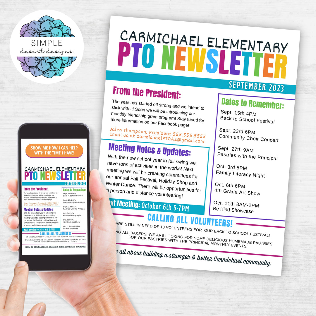 PTA Monthly Newsletter Template – Simple Desert Designs