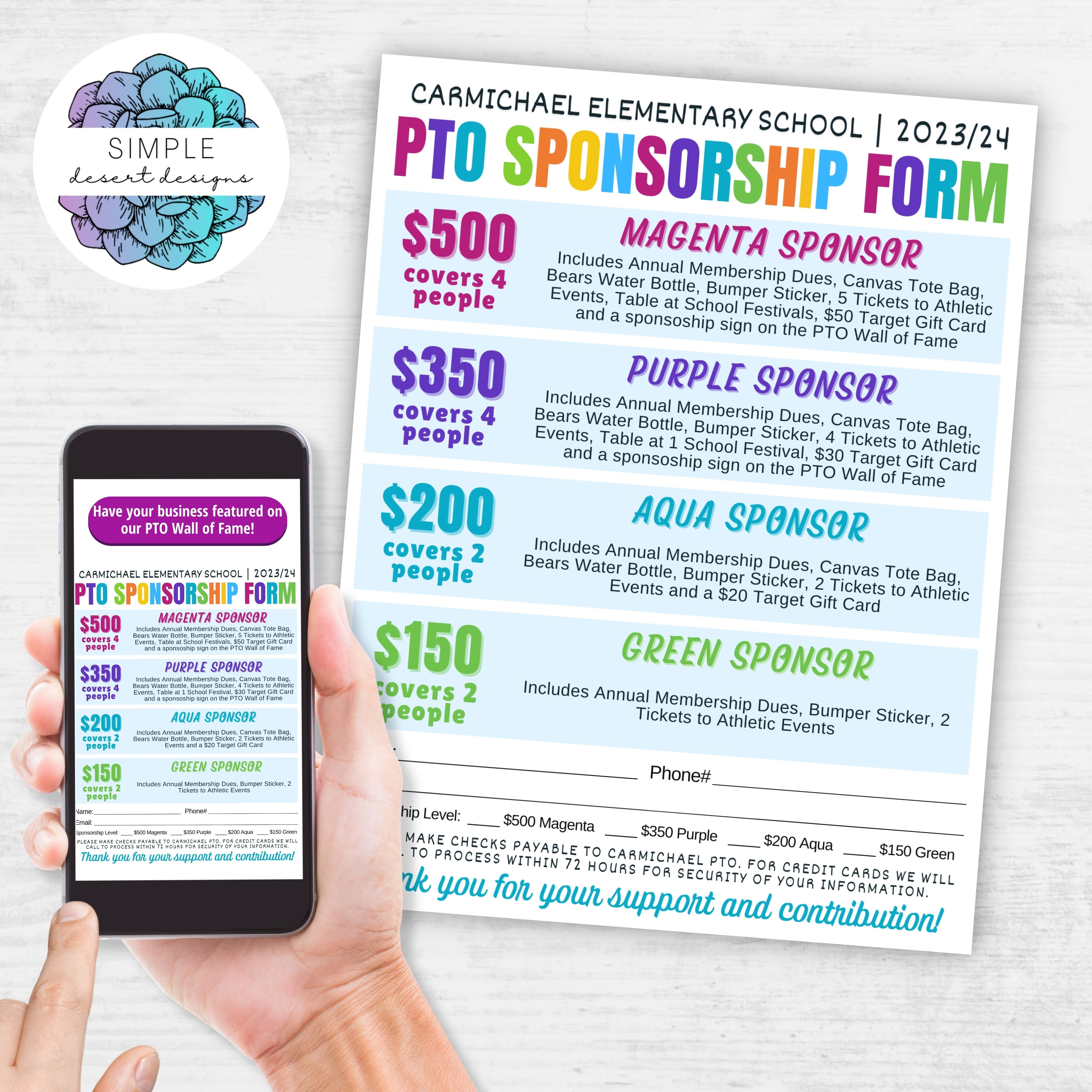 PTA Sponsorship Form – Simple Desert Designs