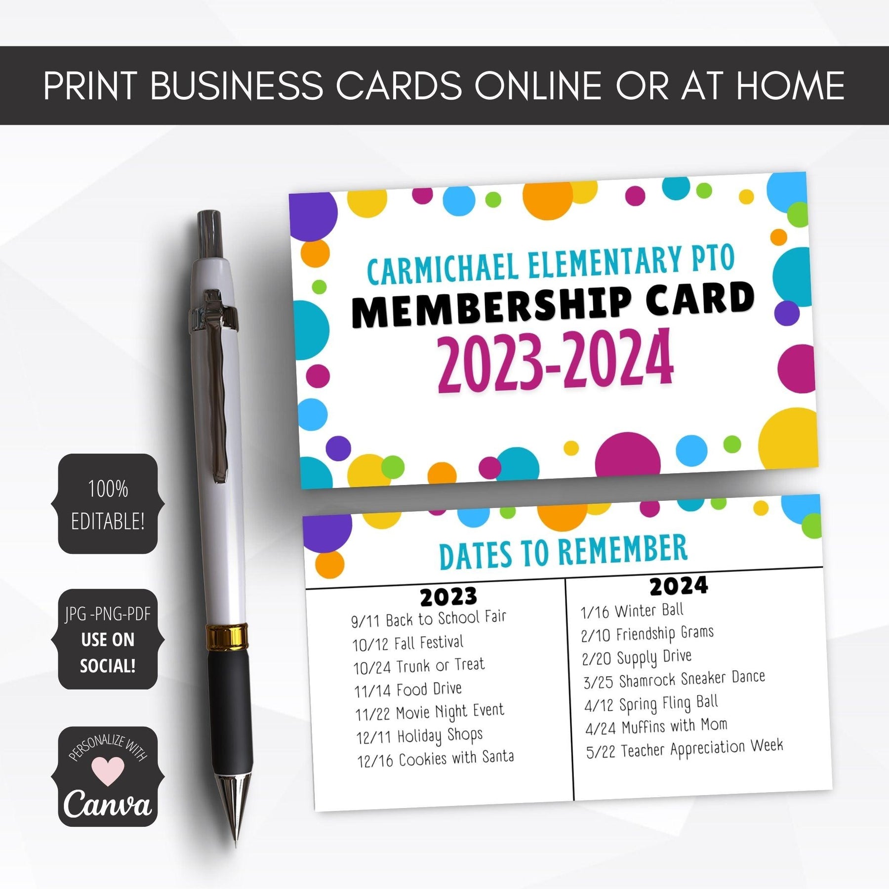Editable PTO Membership Card Template - Simple Desert Designs
