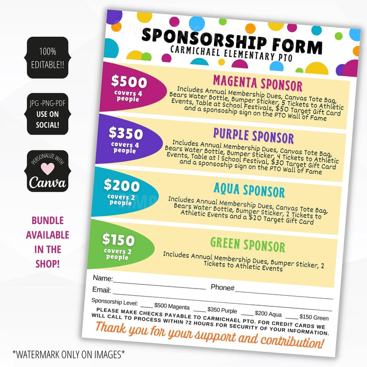 PTO Sponsorship Form Template | Simple Desert Designs