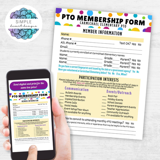 PTA Membership Form Template – Simple Desert Designs