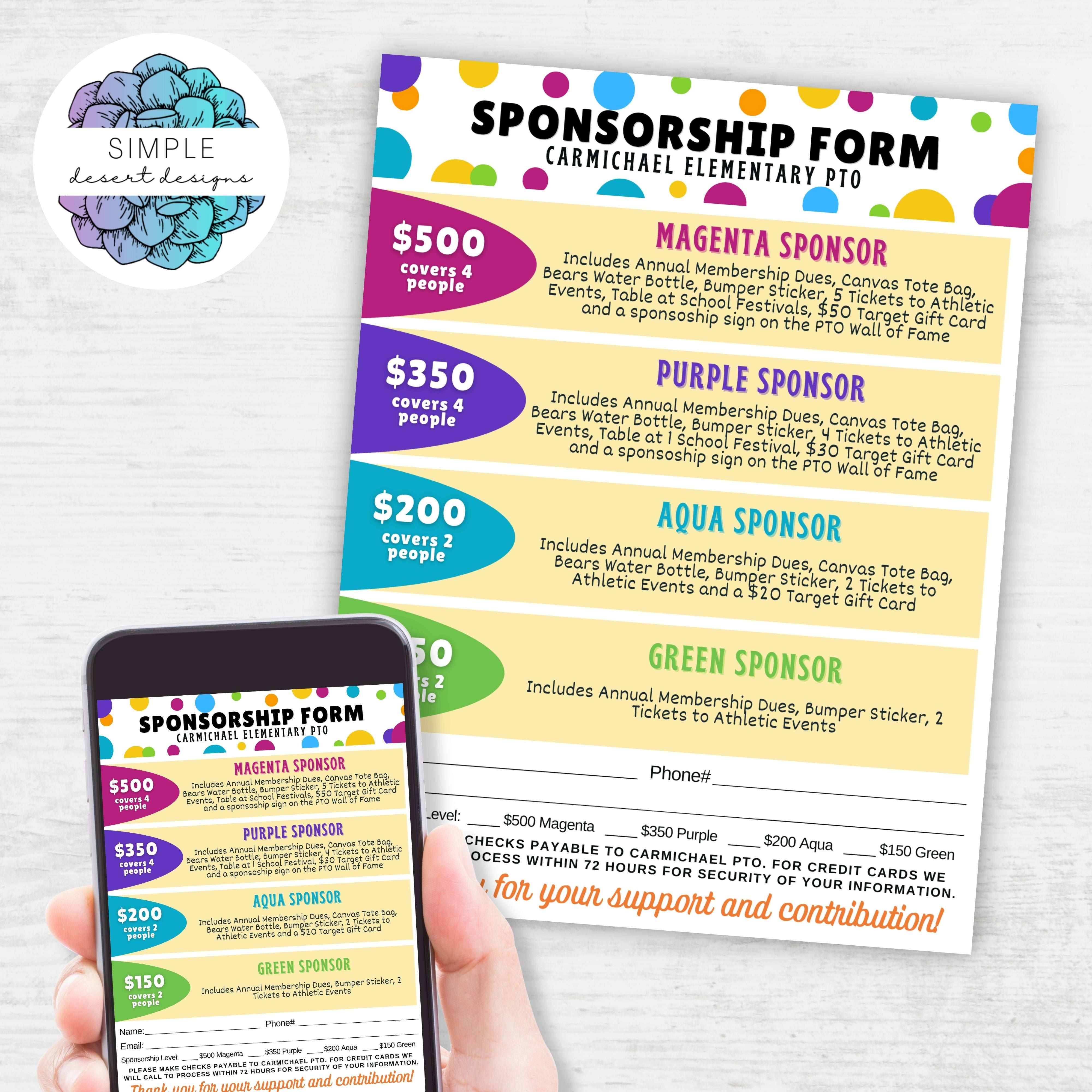 PTO Sponsorship Form Template – Simple Desert Designs