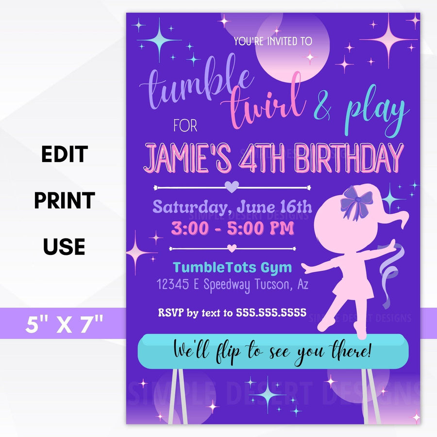 Purple Tumble Party Invitation – Simple Desert Designs