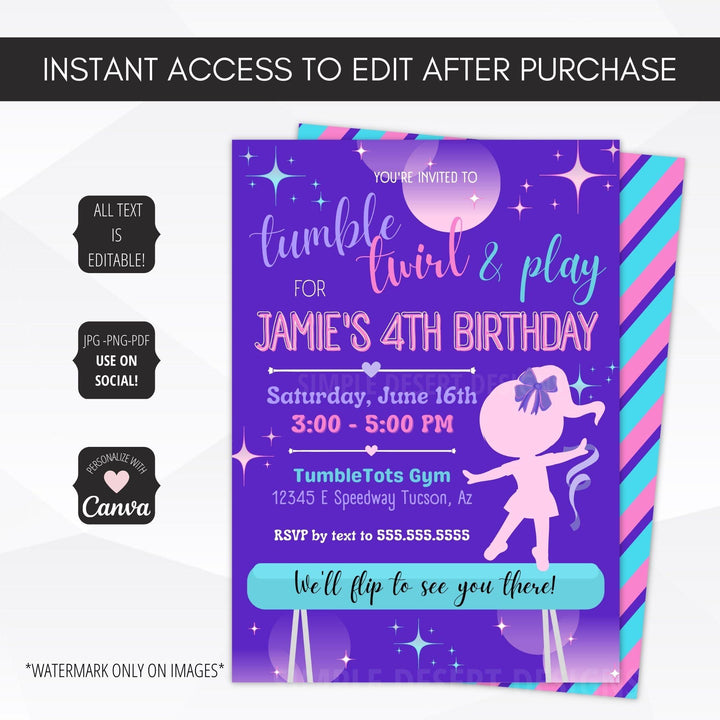 Purple Tumble Party Invitation – Simple Desert Designs