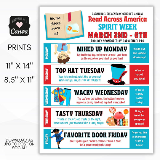 Read Across America Spirit Week Flyer – Simple Desert Designs