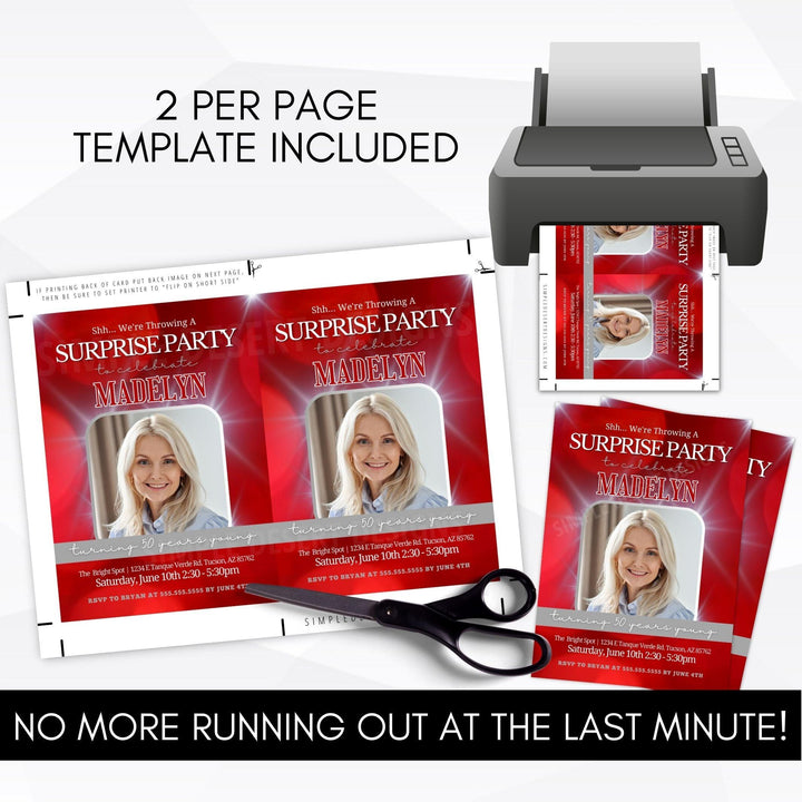Red Surprise Party Invitation | Simple Desert Designs