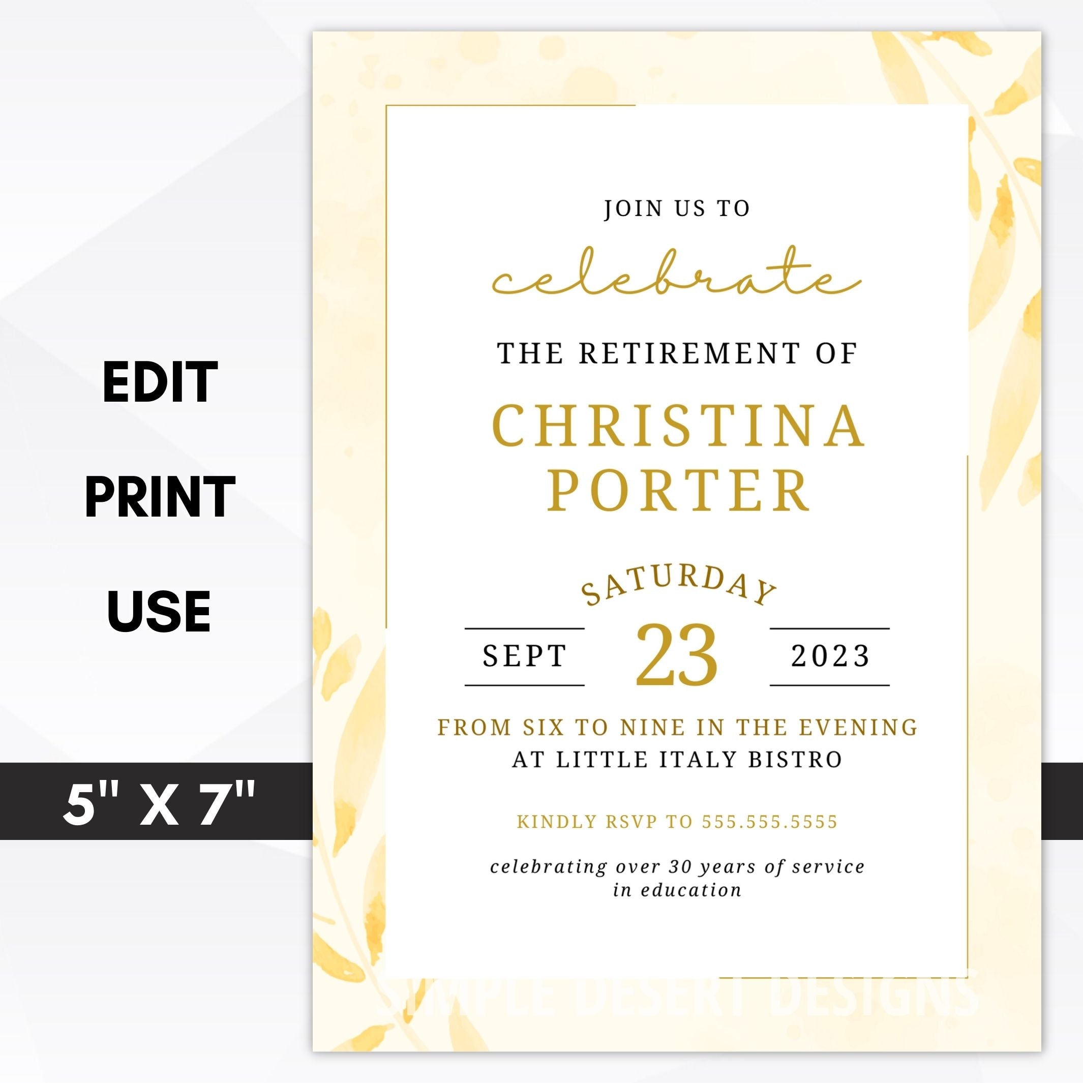 Yellow Retirement Party Invitation – Simple Desert Designs