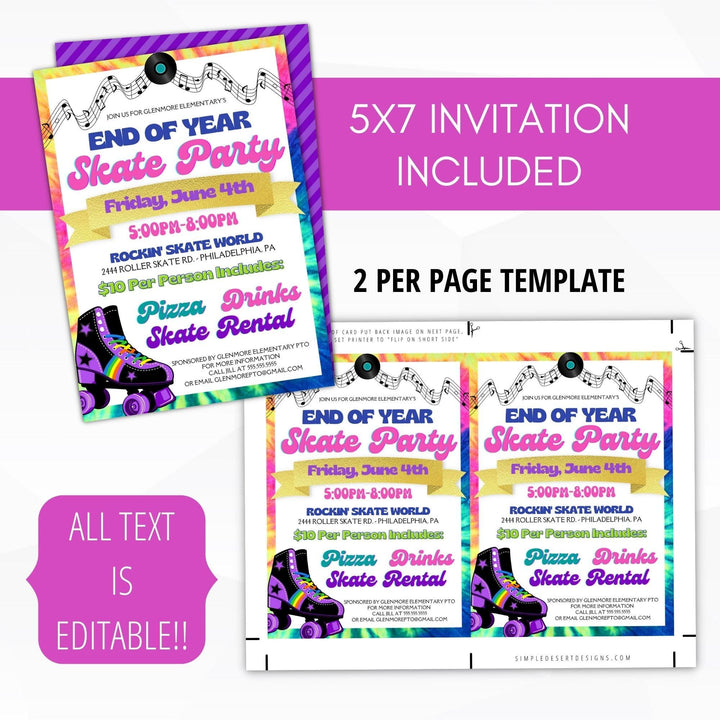 80's 90's Decade Skate Party Invitation Flyer Set | Simple Desert Designs