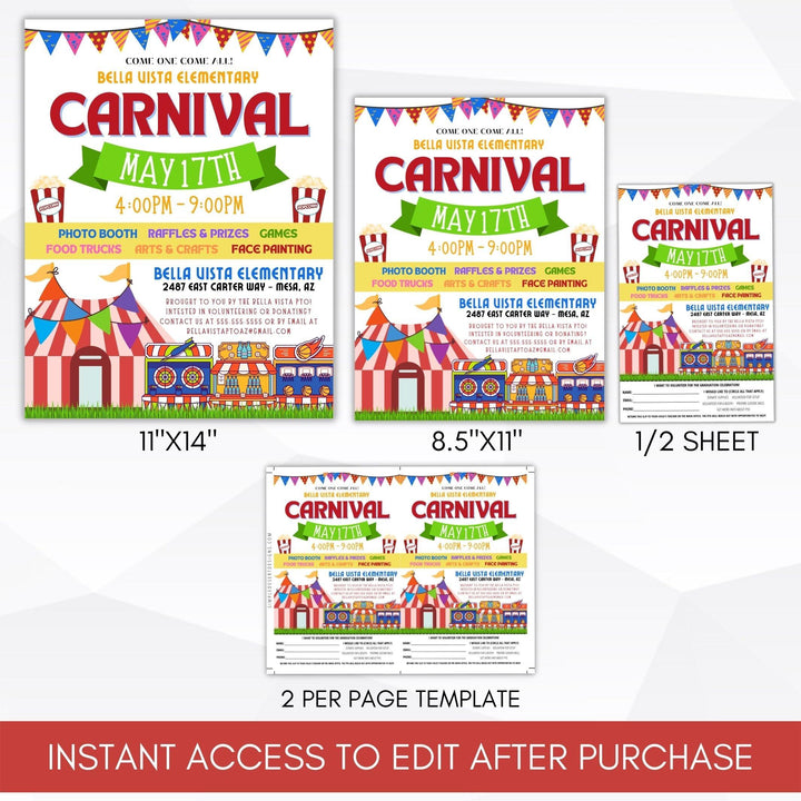 School Carnival Circus School PTO Fundraiser Flyer Invite Bundle ...