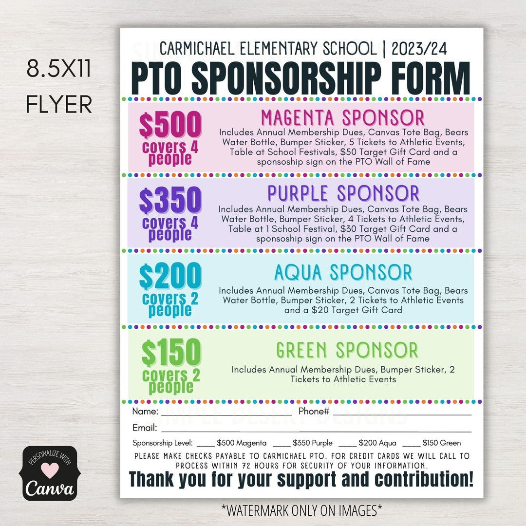 School PTO Sponsorship Form | Simple Desert Designs