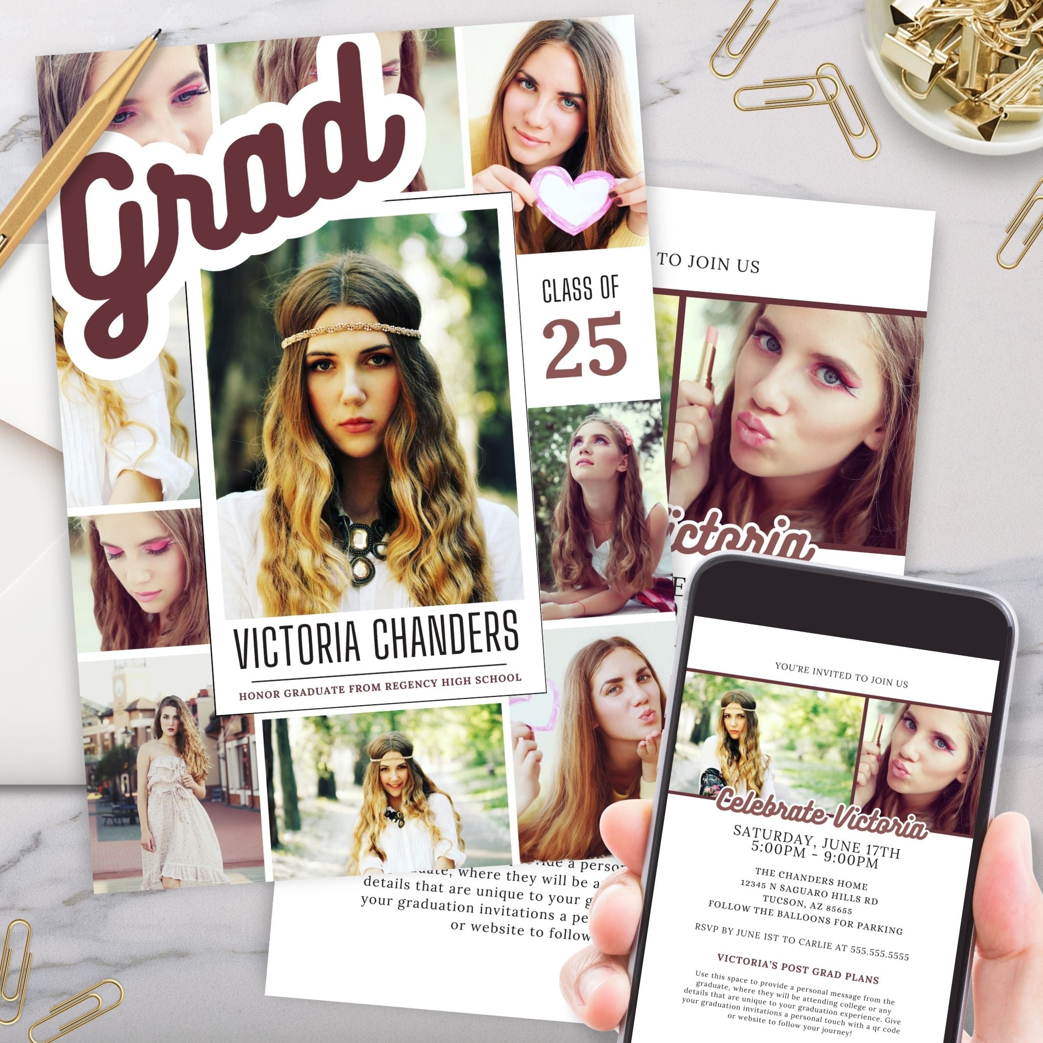 School Colors Photo Collage Graduation Invitation – Simple Desert Designs