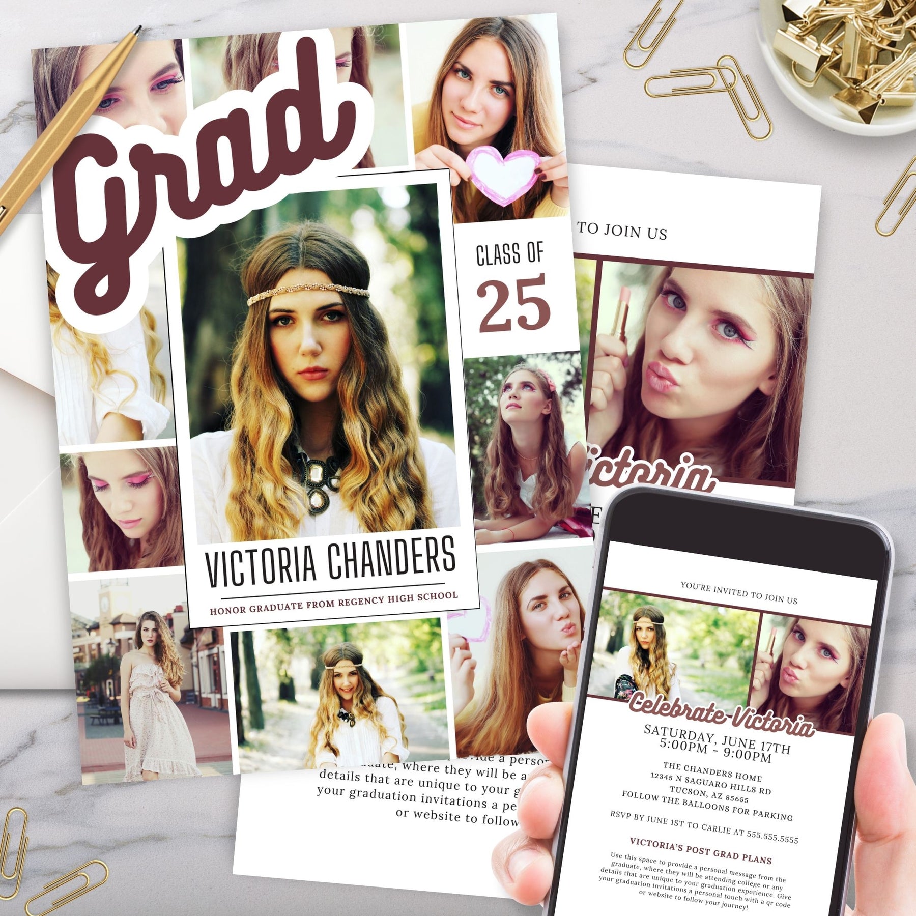 School Colors Photo Collage Graduation Invitation – Simple Desert Designs