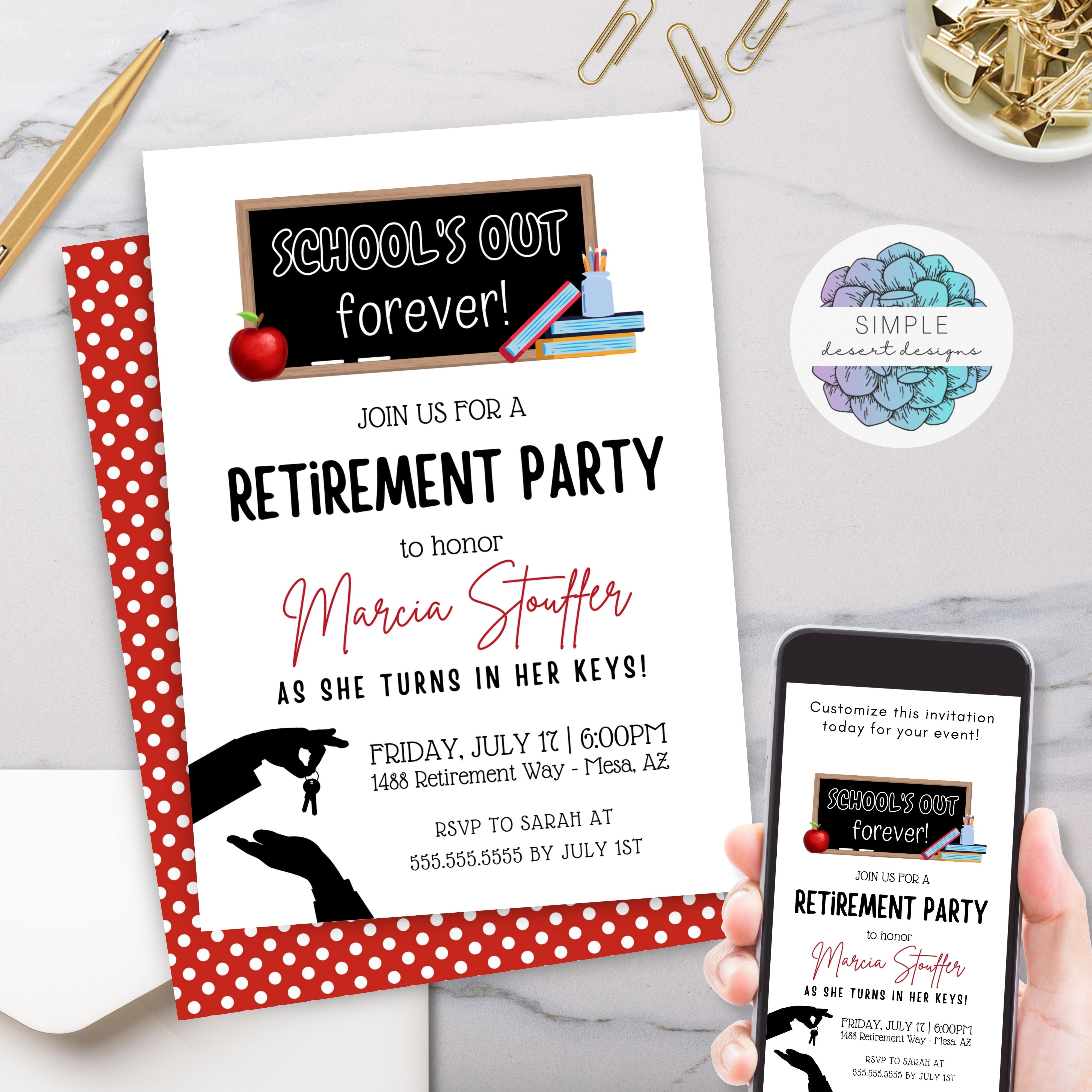 Teacher Retirement Invite – Simple Desert Designs