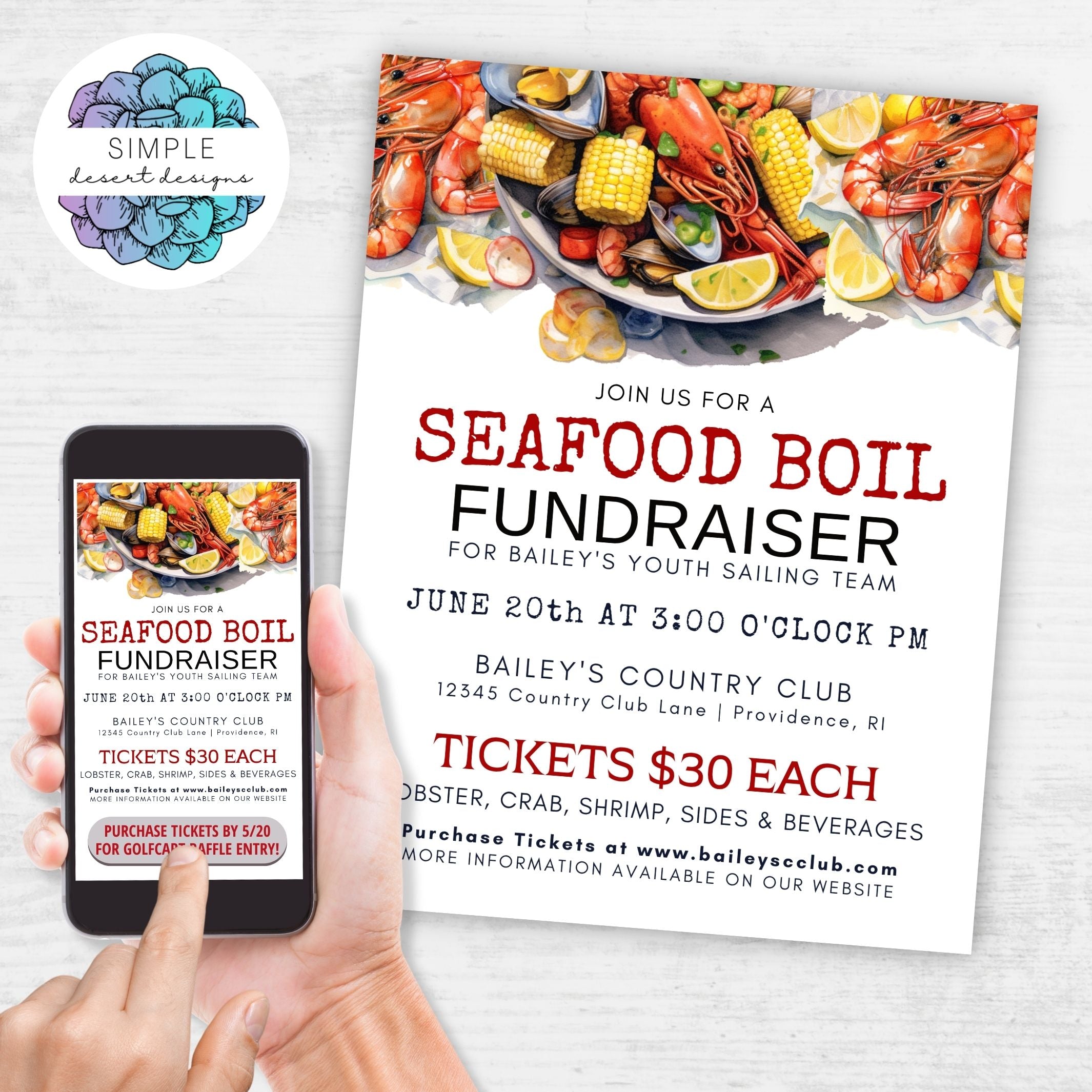 Seafood Boil Dinner Fundraiser Flyer – Simple Desert Designs