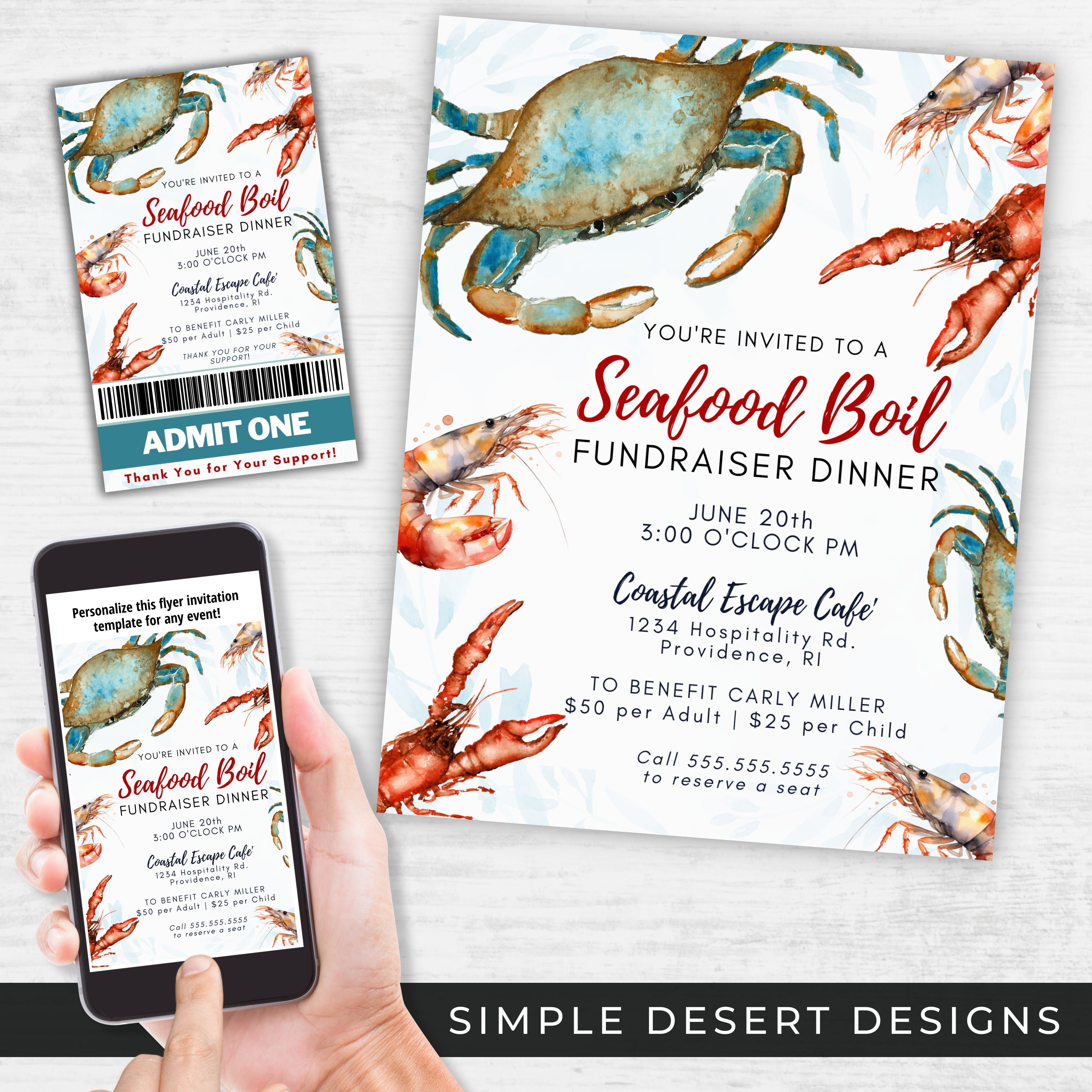 Seafood Boil Fundraiser Flyer Ticket Set – Simple Desert Designs