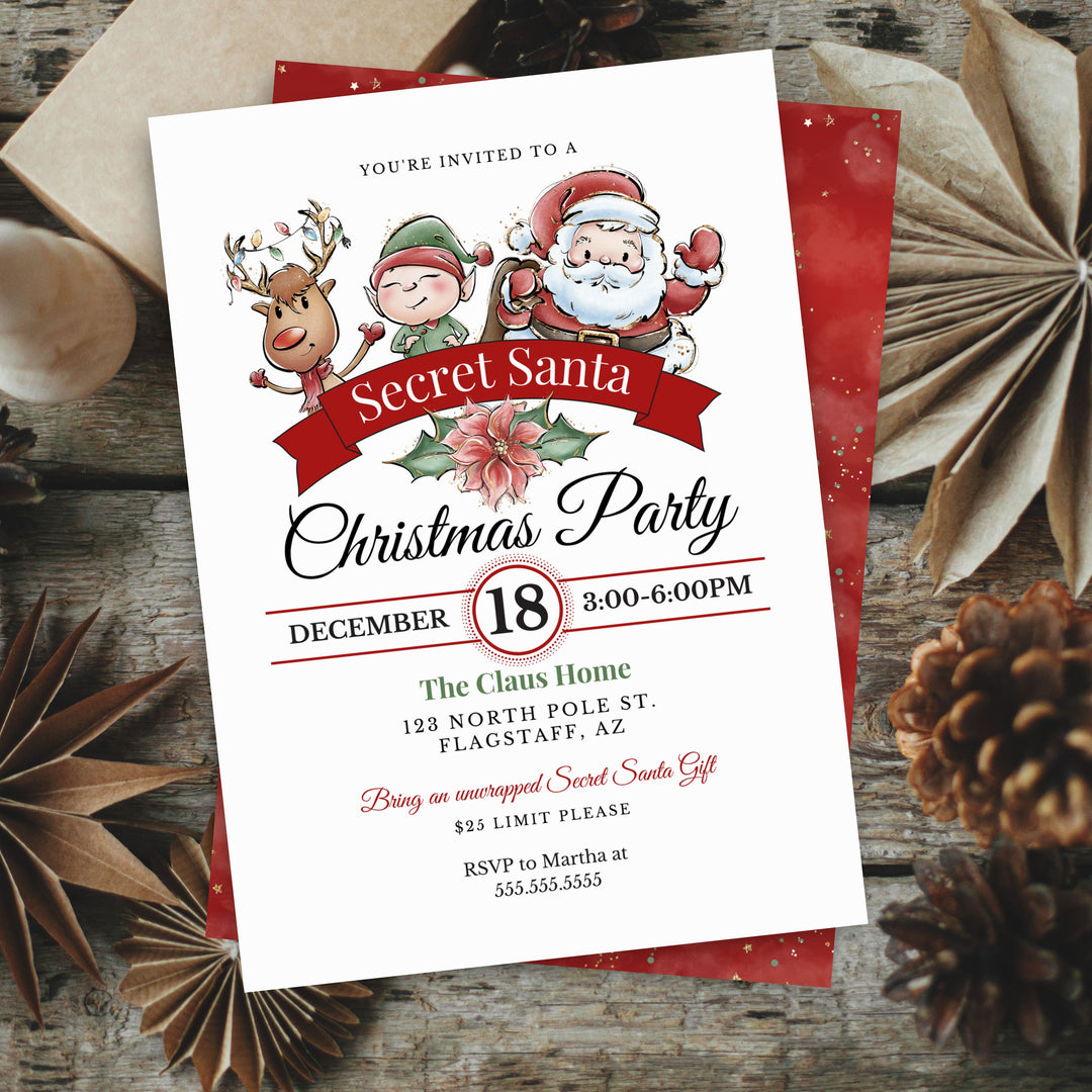 Secret Santa Party Invite | Simple Desert Designs