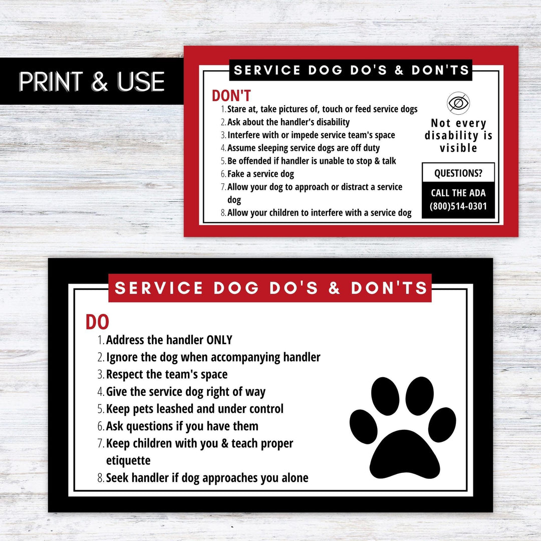 Service Dog Do's & Don'ts Etiquette Cards Printable | Simple Desert Designs