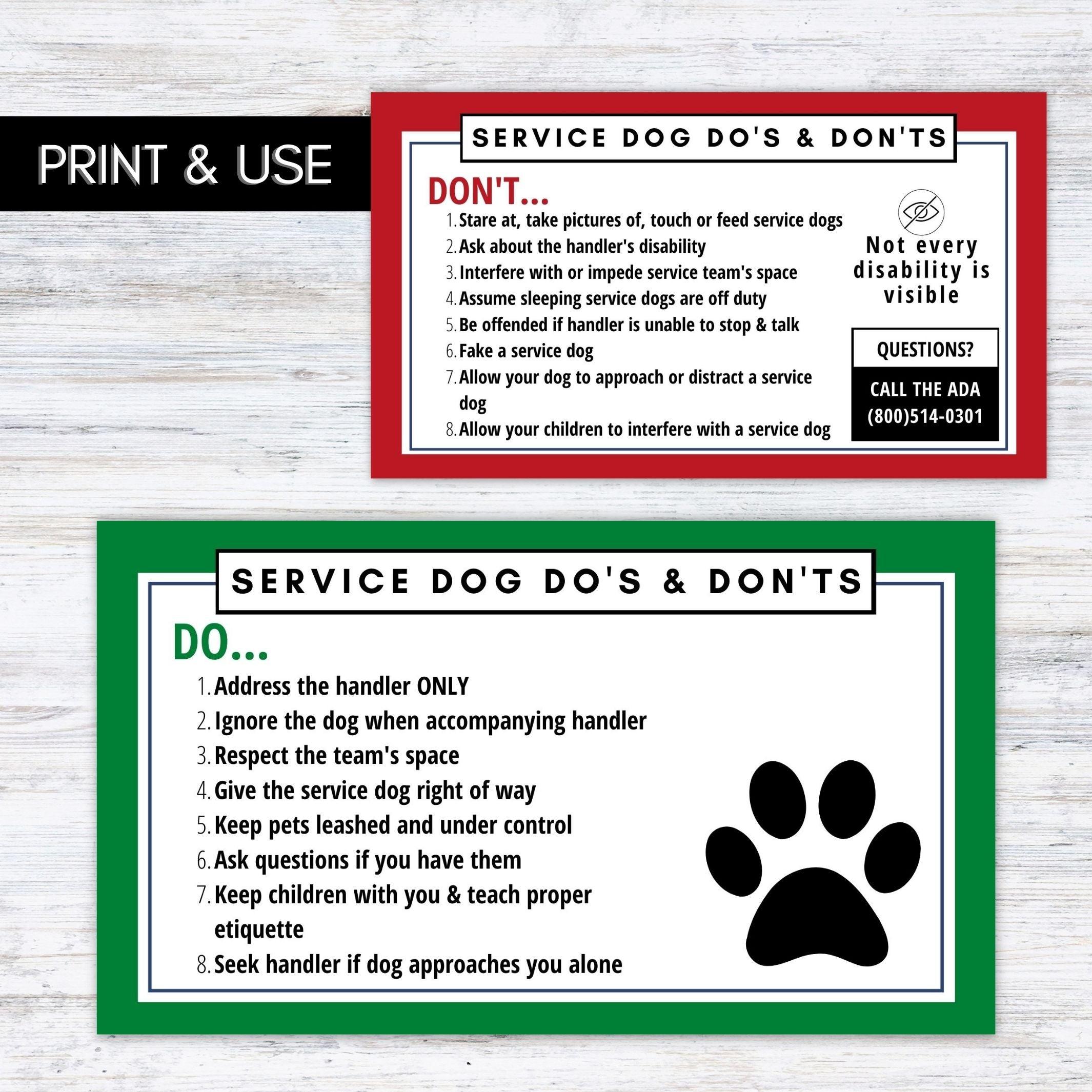Service Dog ADA Law Etiquette Cards – Simple Desert Designs
