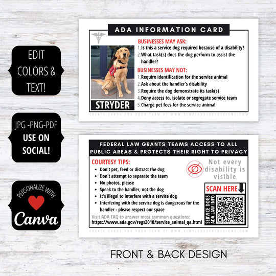 Custom Photo Service Dog ADA Cards | Simple Desert Designs