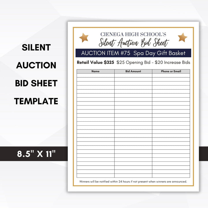 Silent Auction Fundraiser Bid Sheet Blue – Simple Desert Designs