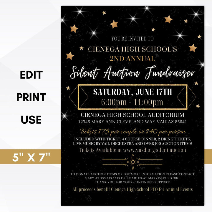 Auction Fundraiser Invitation Black – Simple Desert Designs