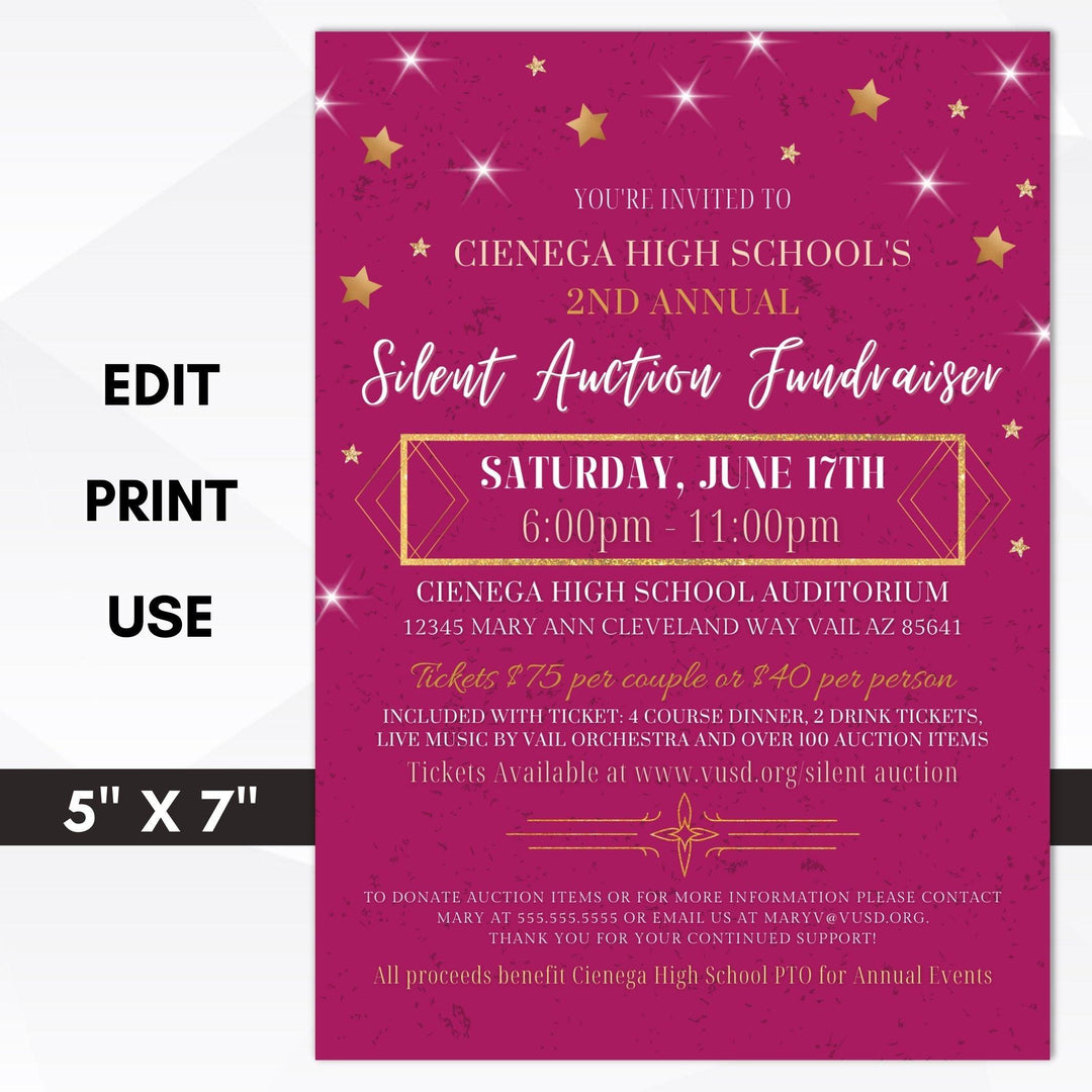 Silent Auction Fundraiser Invitation Pink | Simple Desert Designs