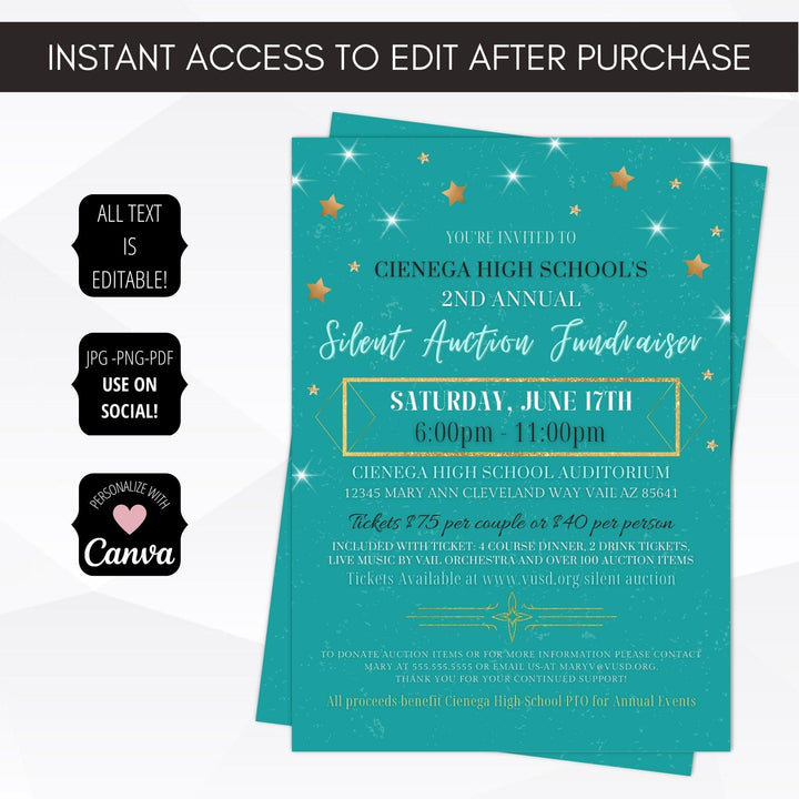 Silent Auction Fundraiser Invitation Teal – Simple Desert Designs