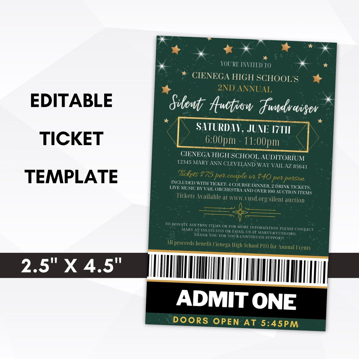 Green Silent Auction Ticket Template - Simple Desert Designs