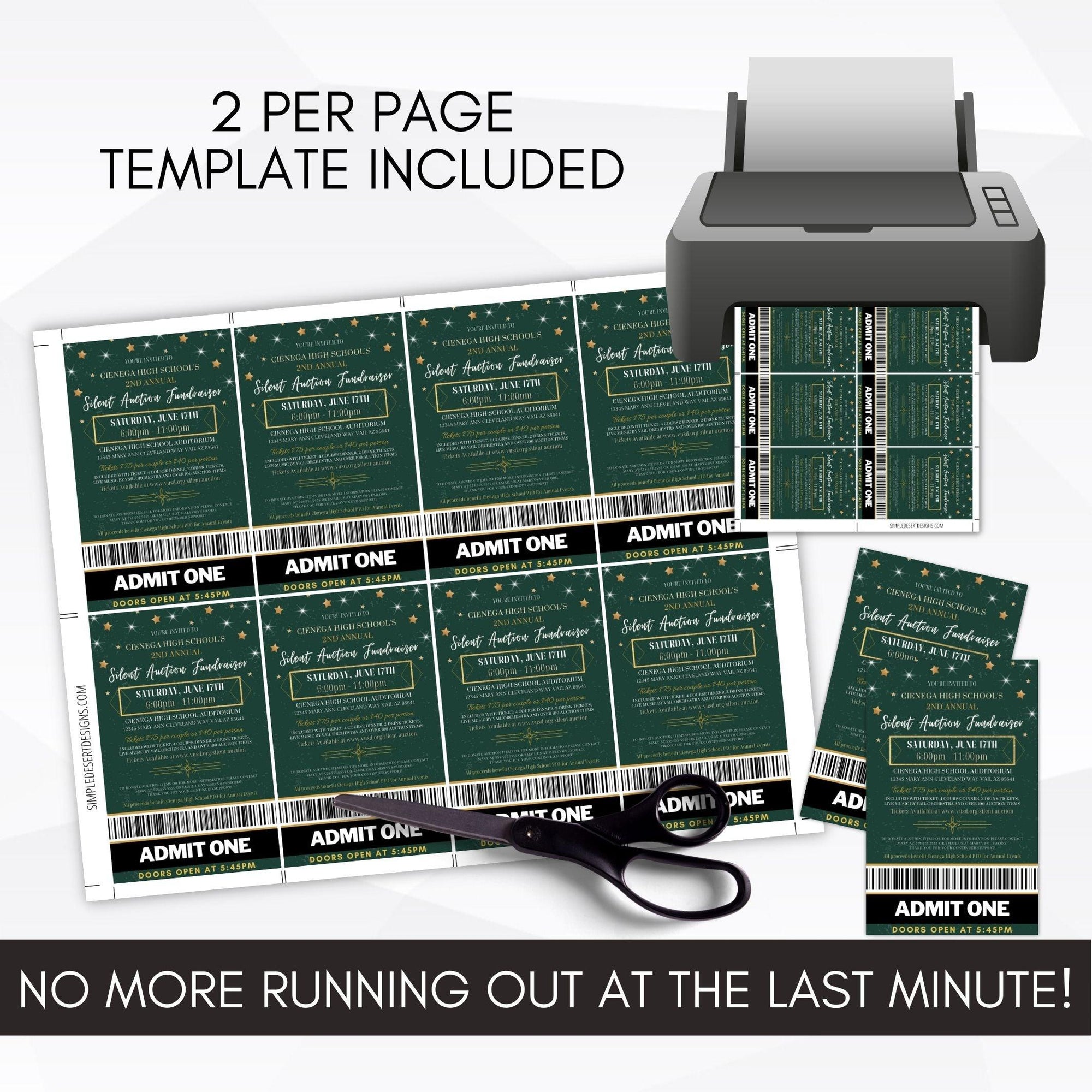 Green Silent Auction Ticket Template - Simple Desert Designs