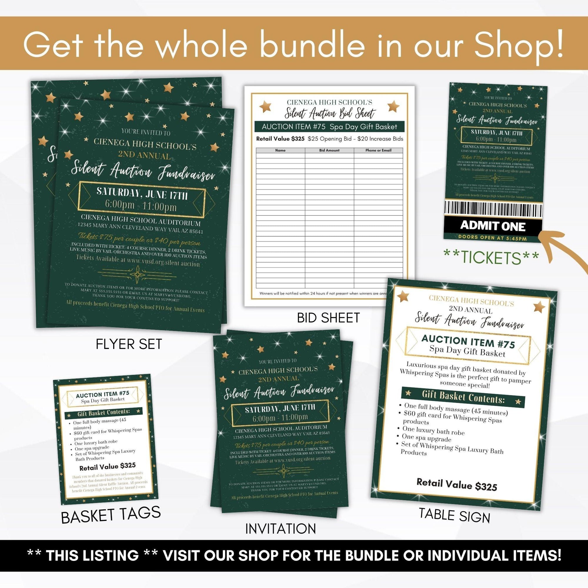 Green Silent Auction Ticket Template - Simple Desert Designs