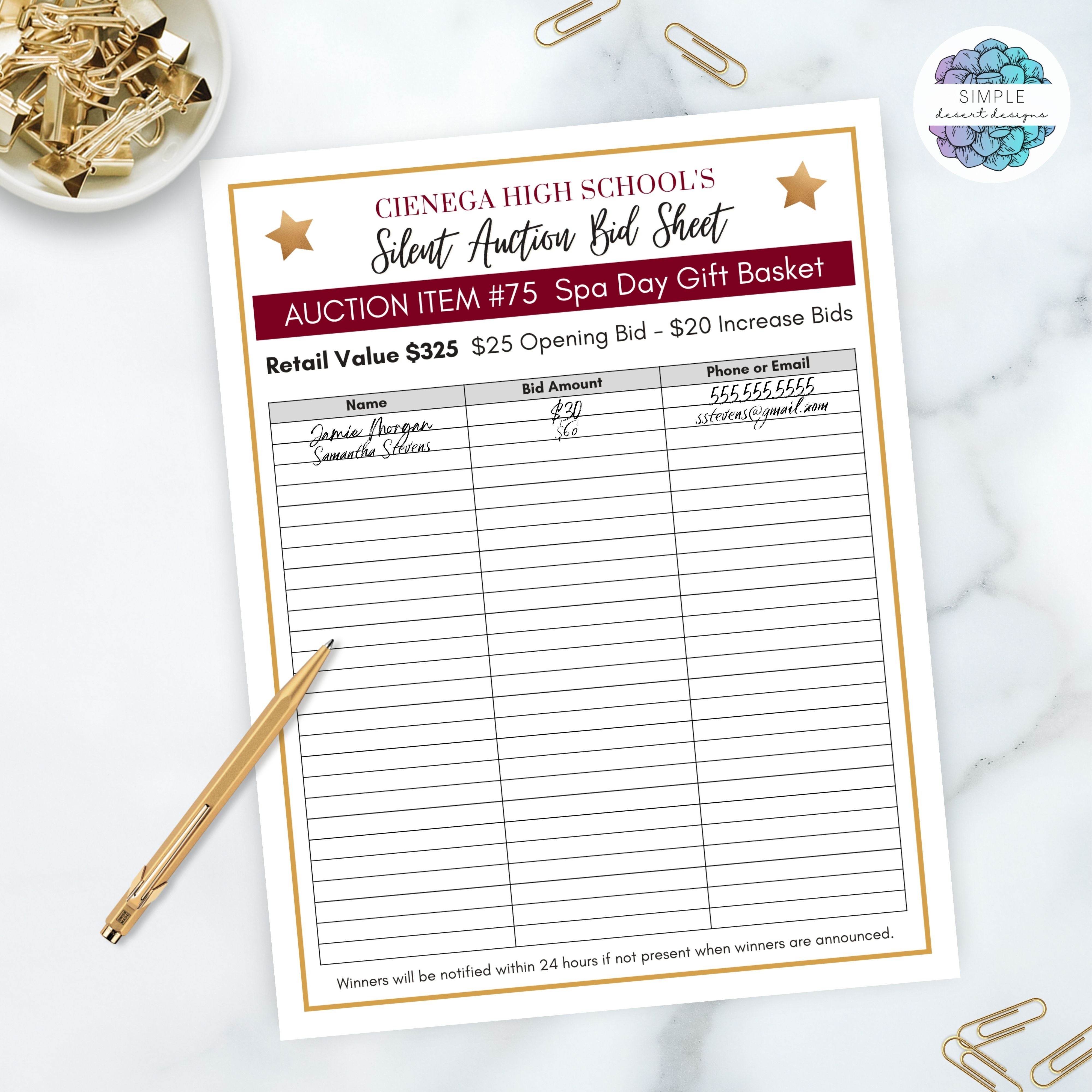 Silent Auction Bid Sheets Word Free Printable Silent Auction Bid Sheet