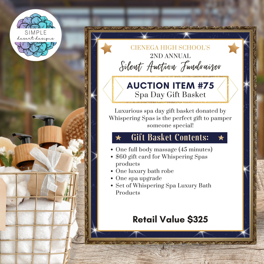 Silent Auction Fundraiser Sign Blue – Simple Desert Designs