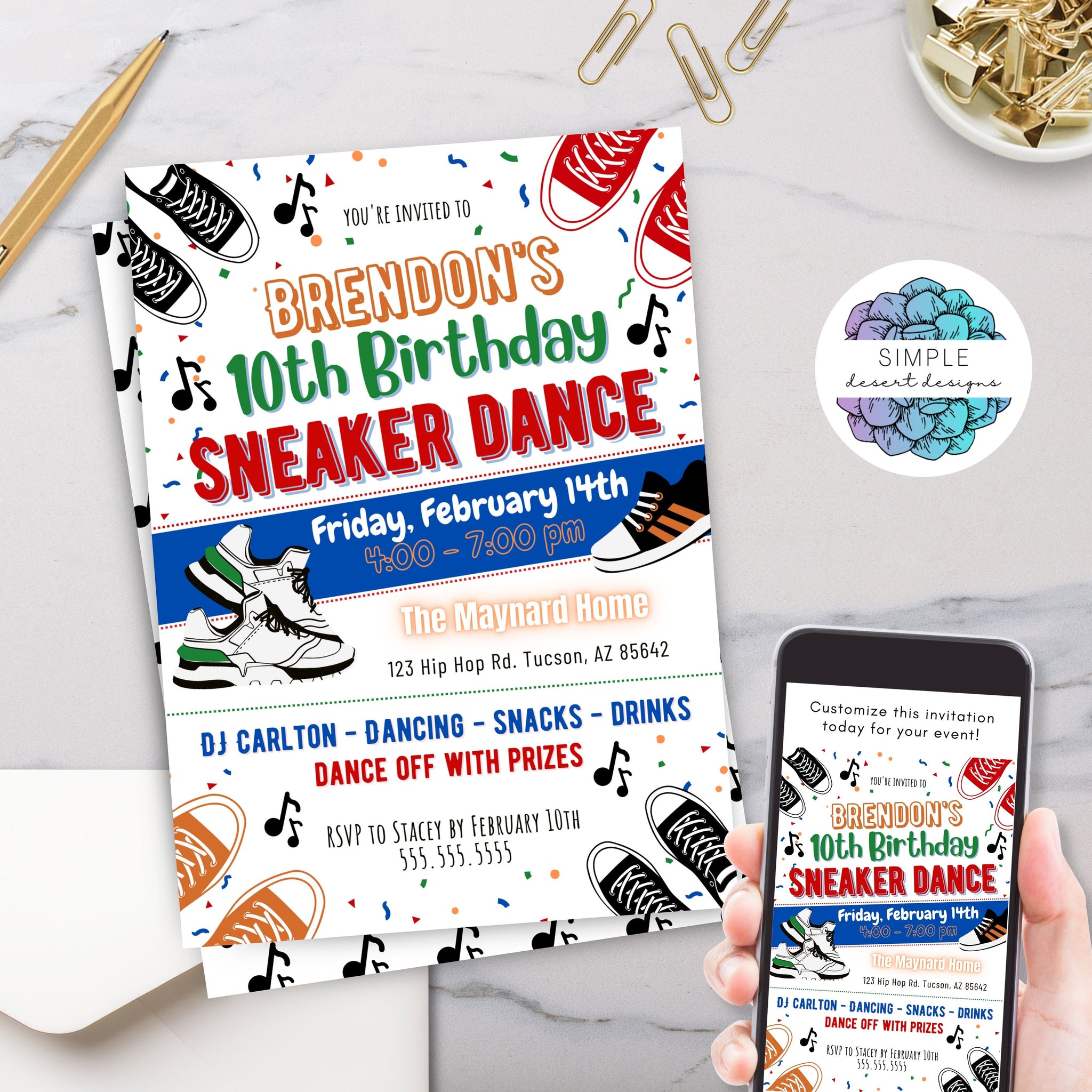 Sneaker Dance Birthday Invitation - Simple Desert Designs