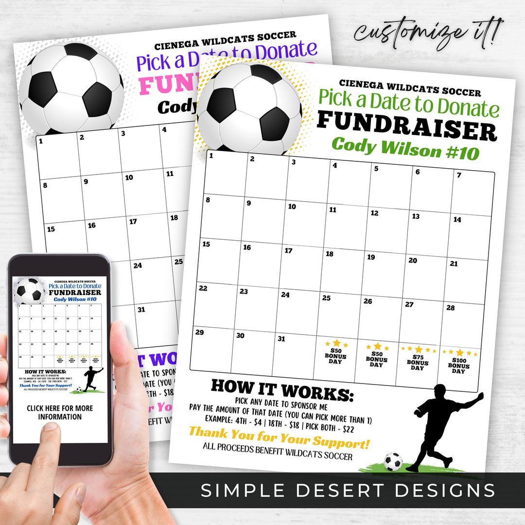 Soccer Fundraising Calendar Template | Simple Desert Designs