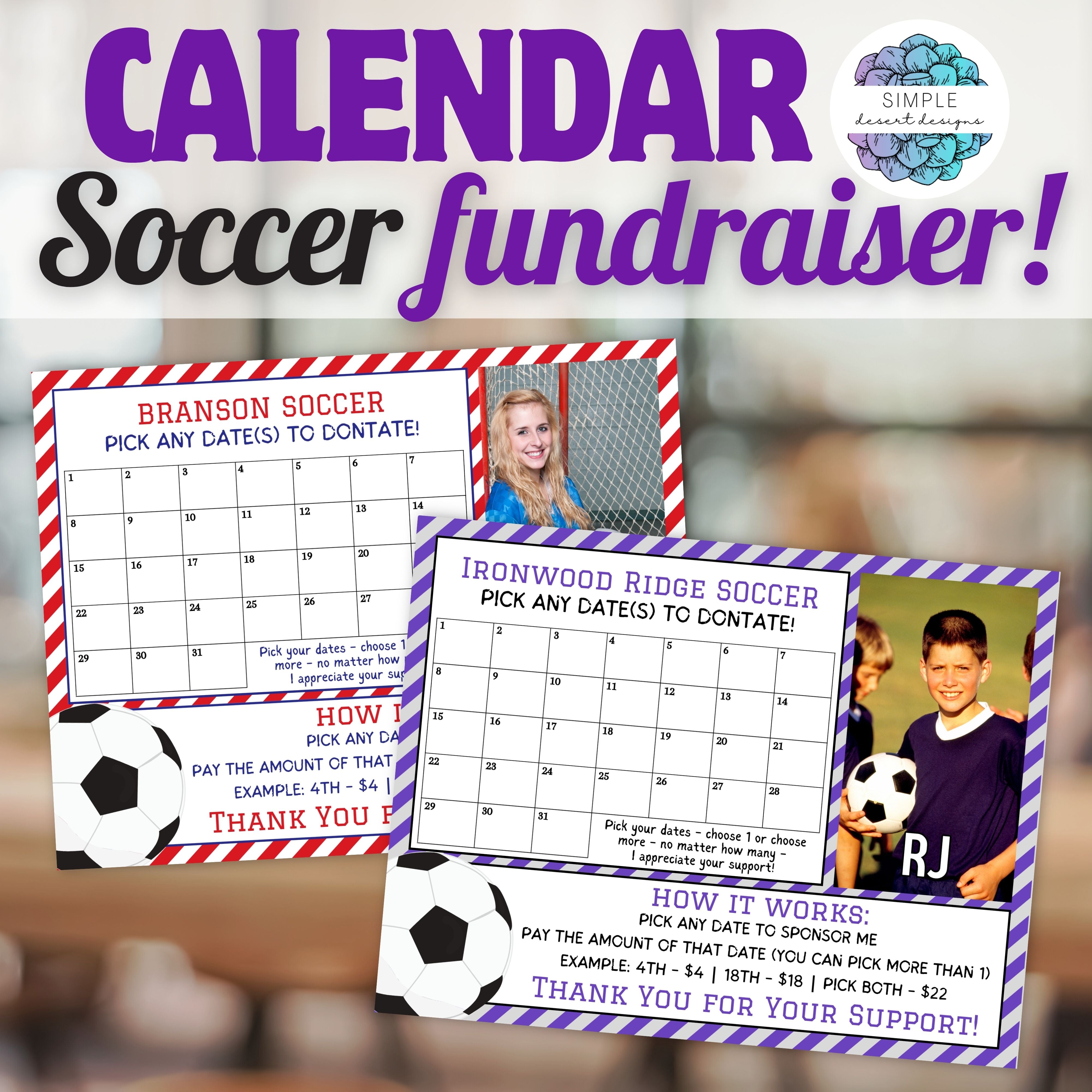 Premium Soccer Cash Calendar Fundraiser – Simple Desert Designs