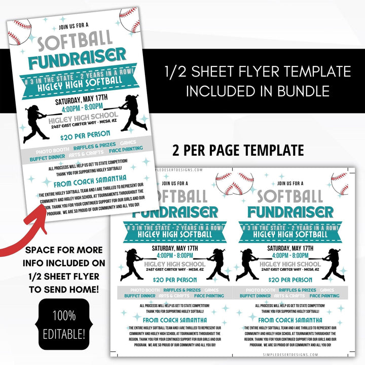 Softball Fundraiser Flyers Event Bundle | Simple Desert Designs
