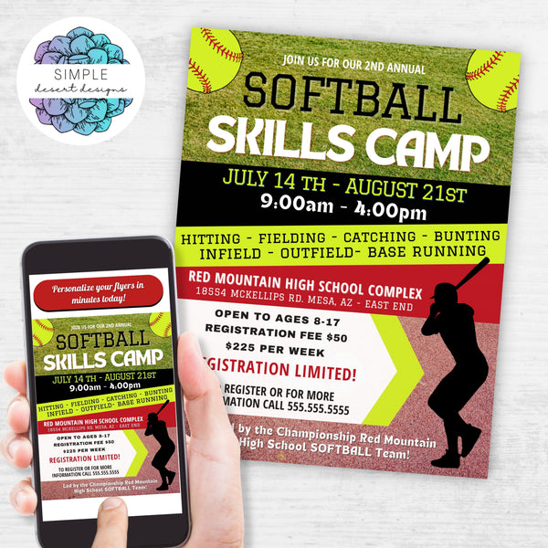 Softball Camp Flyer Template - Simple Desert Designs