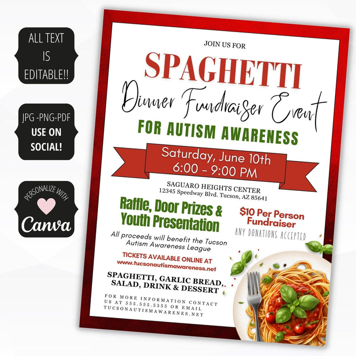 Spaghetti Dinner Fundraiser Flyer Set | Simple Desert Designs
