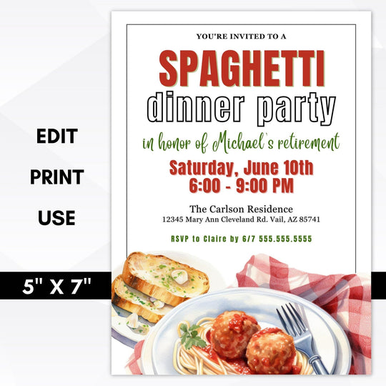 Spaghetti Dinner Party Invitation – Simple Desert Designs
