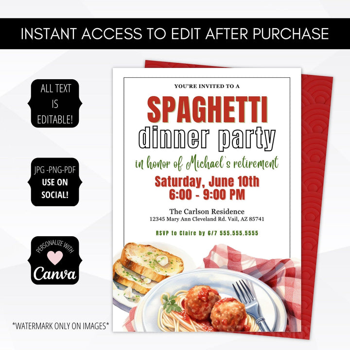 Spaghetti Dinner Party Invitation – Simple Desert Designs