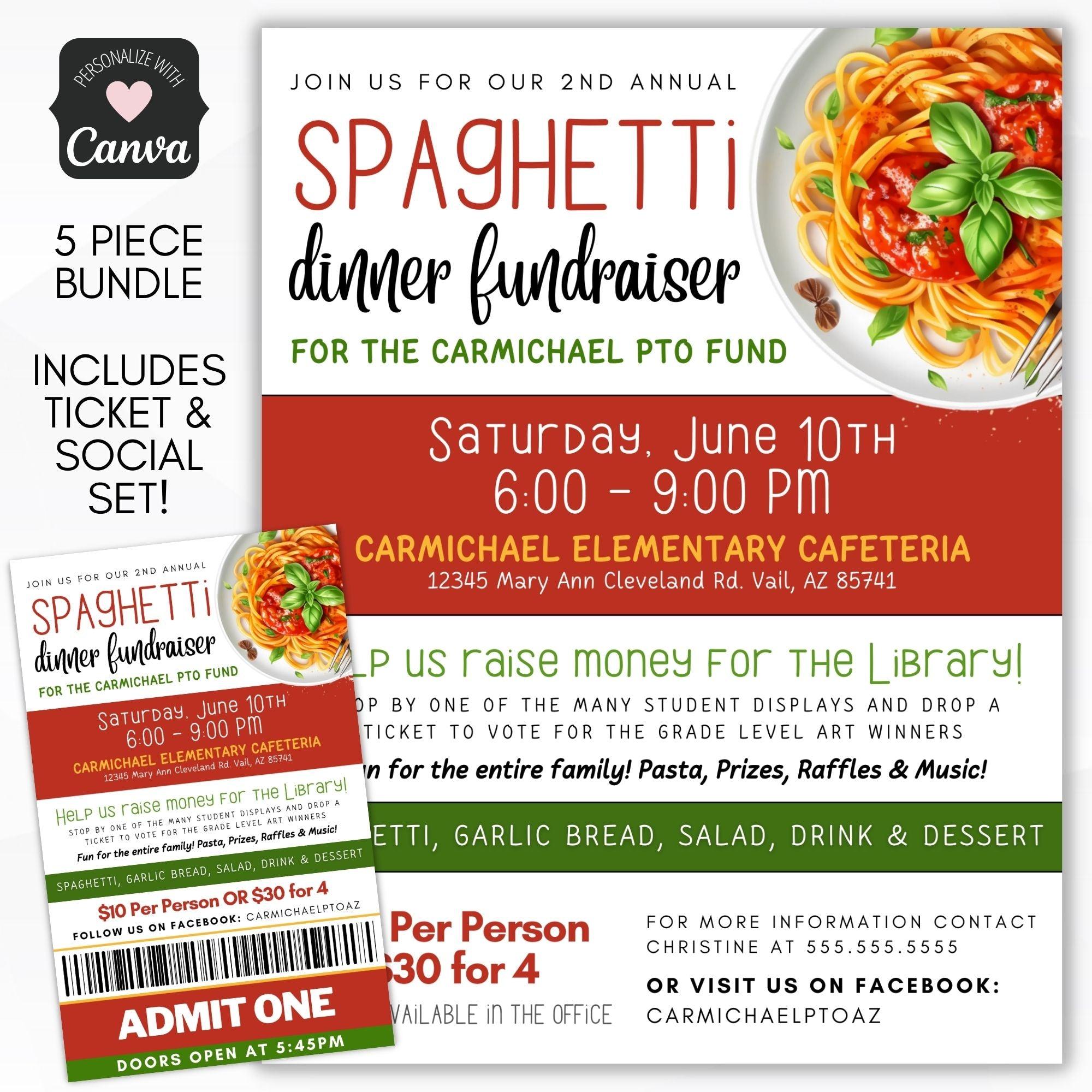 Spaghetti Fundraiser Flyer Ticket Bundle – Simple Desert Designs