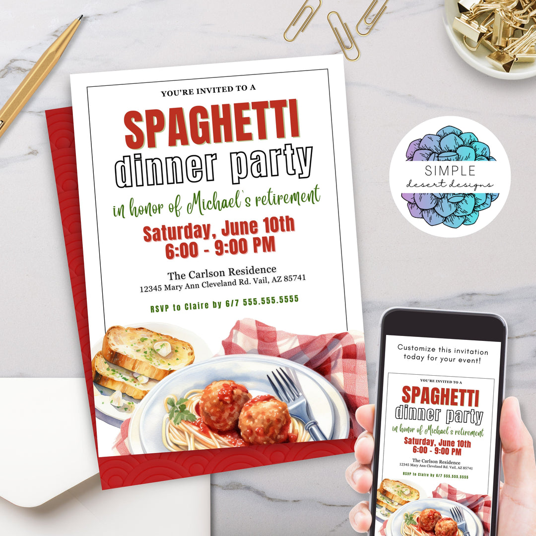 Spaghetti Dinner Party Invitation – Simple Desert Designs