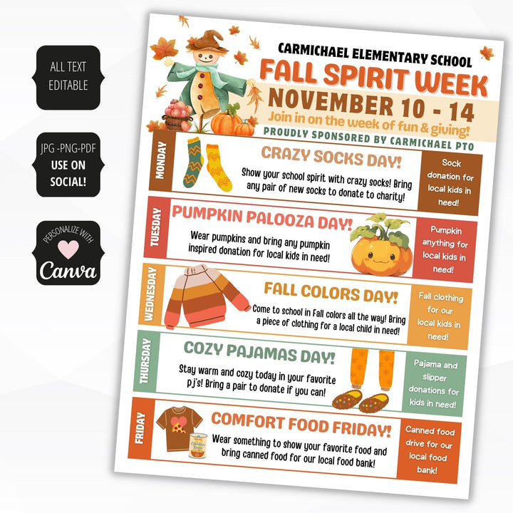 Fall School Spirit Week Schedule | Simple Desert Designs