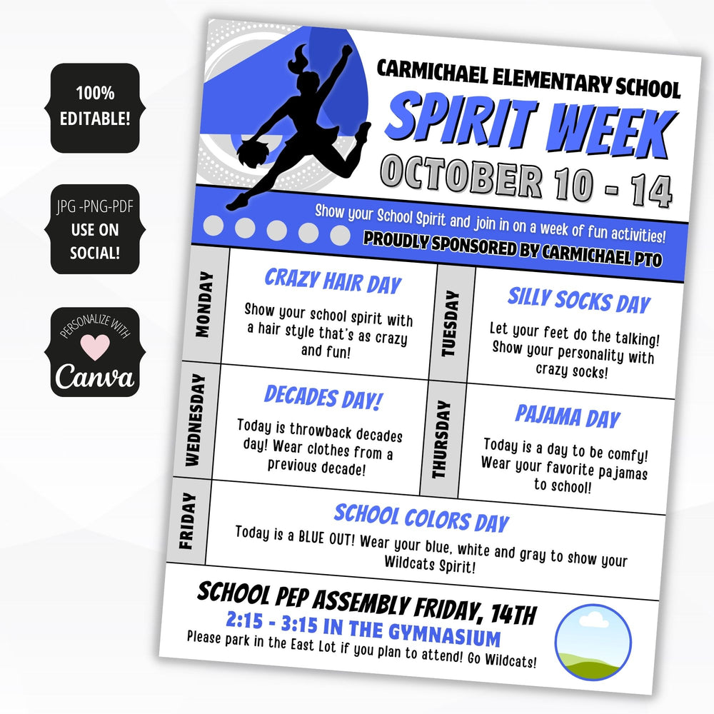 School Spirit Week Flyer Template - Simple Desert Designs