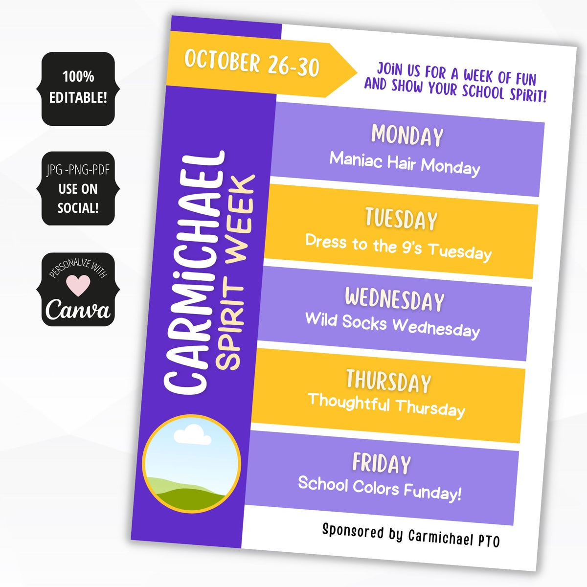 Editable Spirit Week Flyer - Simple Desert Designs