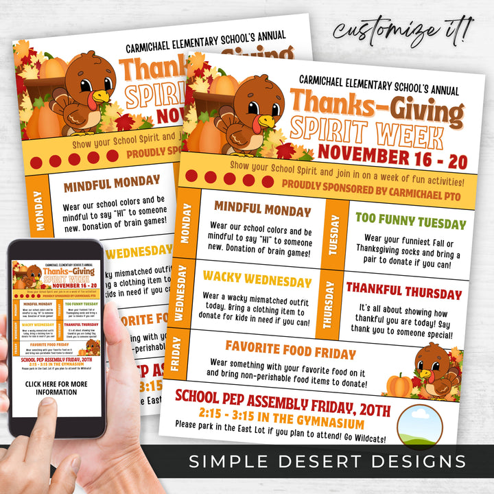 Spirit Week Flyer Thanksgiving – Simple Desert Designs